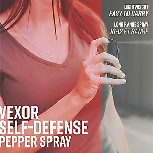 VEXOR Police Strength Pepper Spray, Flip-Top Finger Grip, 20+ Shots, 10-12 Ft. Range w/Key Release (Black)