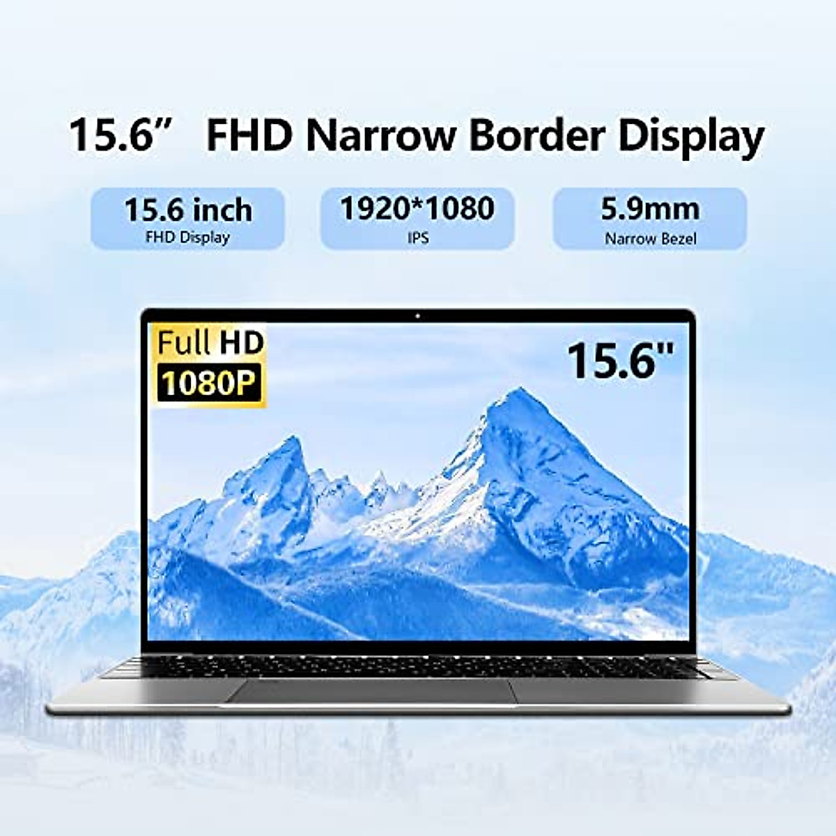 VGKE C15 Windows 11 Laptop 15.6" FHD, Full Size Backlit Keyboard with Fingerprint Reader, Intel Celeron N5095 Processor Quad-Core, 12GB RAM DDR4, 256GB SSD(Silver)