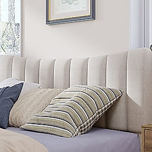 Merax Modern Upholstered Plattform Bed with High Wingback Wood Bed Frame No Box Spring Needed Queen Cream