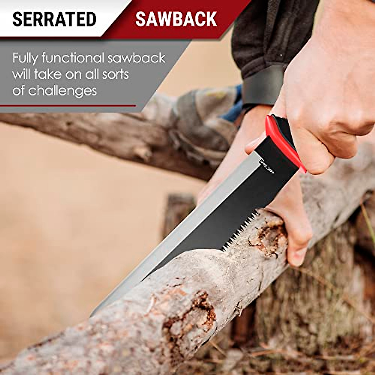 11 Inch Serrated Blade Machete with Nylon Sheath - Saw Blade Machetes with Non-Slip Rubber Handle - Best Brush Clearing Tool Grand Way 111084