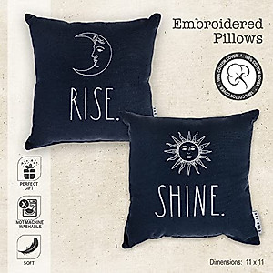 Rae Dunn Decorative Throw Pillows, Decor for Living Room and Bedroom, 2 Pack of 12x12 inch Pillows, Soft, Throw Pillows for Couch, Bed, Chair, Labelled Rise, Shine in Signature Font