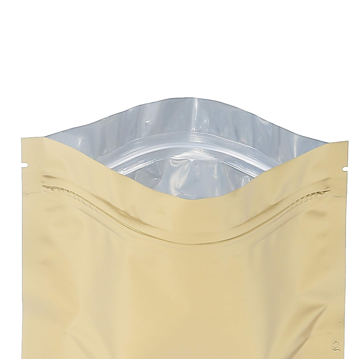 QQ Studio Pack of 100 Double-Sided Glossy Wide Mouth Smell Proof Stand Up Resealable Pouch Bags (Glossy Gold, 6.5x5" (3oz))