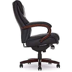 La-Z-Boy Bellamy Executive Office Chair with Memory Foam Cushions, Solid Wood Arms and Base, Waterfall Seat Edge, Bon, Black