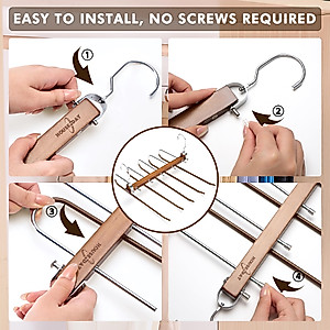 HOUSE DAY Pants Hangers Space Saving, Wood Jean Hangers for Closet, Non Slip Multi functional Pants Rack Hanger Multiuse Pant Organizer For Closet Space Saving Hangers for Pants, Scarfs (2PACK,Walnut)