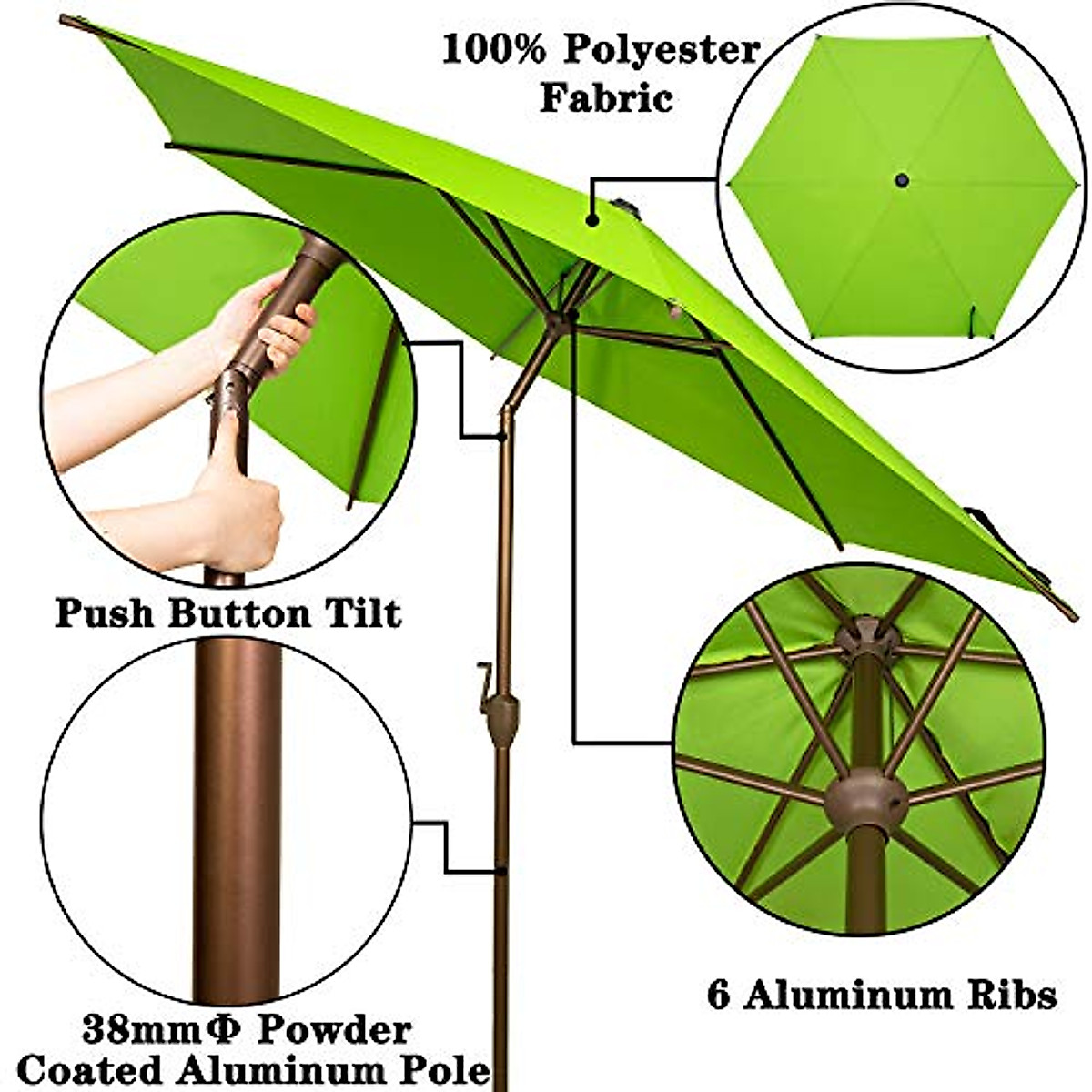 Ogrmar 9 FT Patio Umbrella Outdoor Table Umbrella with Push Button Tilt and Crankfor Terrace, Backyard, Garden, Courtyard, Swimming Pool, Lawn (Pear Green)