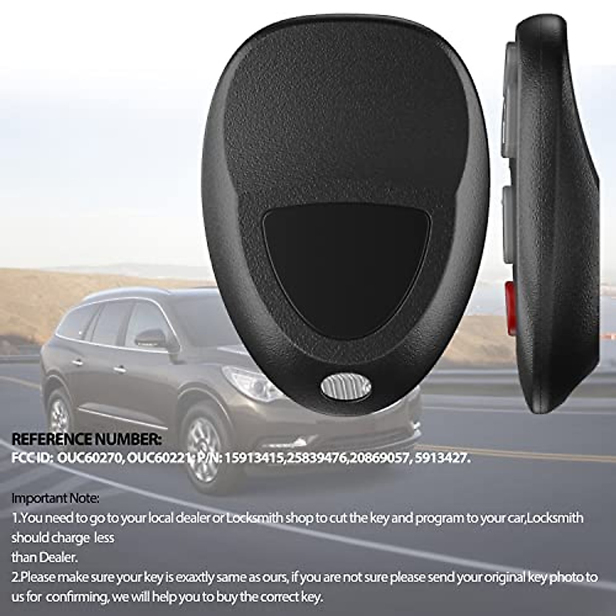 Replacement Fits for Chevy Suburban Tahoe Traverse 2007 2008 2009 2010 2011 2012 2013| Cadillac Escalade 2007-2010| Buick Enclave 2008-2017 Car Keyless Entry Remote Fob Self-Programming (Pack of 2)