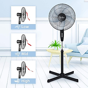 HealSmart Oscillating 16″ 3 Adjustable Speed Pedestal Stand Fan for Indoor, Bedroom, Living Room, Home Office & College Dorm Use, 16 Inch, Black