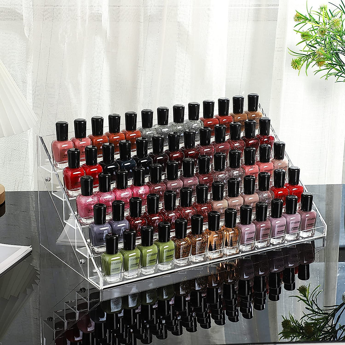 Nail Polish Organizers and Storage for Nail Salon,Clear 72 Bottles of 5 Layers Essential Oil Shelf Gel Fingernail Polish Holder and Tattoo Studio Decor Paint Nail Polish Rack Shelves For Countertops