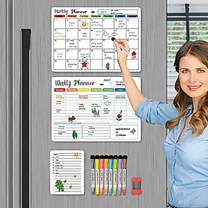 Hivillexun Magnetic Dry Erase Calendar Whiteboard Set (3-Pack) for Refrigerator, Wall, and Fridge Organization with Monthly, Weekly, and Daily Notepads. Comes with 8 Markers and 1 Eraser