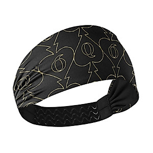Unisex Workout Headbands Golden-Queen-of-Spades Elastic Yoga Sweatband Stretchy Sports Hairband