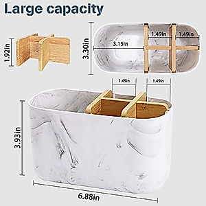 GFWARE Toothbrush Holders for Bathrooms, 5 Slots Bamboo Toothbrush Holder Eco Friendly Kids Electric Toothbrush Holder and Toothpaste Holder for Bathroom Shower Countertop, MarbleToothbrush Organizer