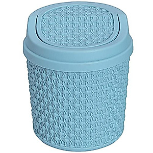 Mini Trash Can for Desk Desktop with Lid Bathroom Table Top Blue Garbage Can Small Waste Basket