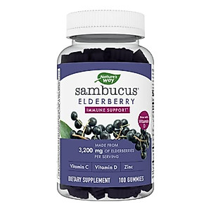 Nature’s Way Sambucus Elderberry Immune Support Gummies*, Elderberry with Vitamin C, Vitamin D and Zinc, 100 Gummies