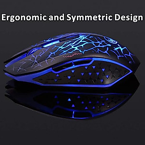 TENMOS K6 Wireless Gaming Mouse, Rechargeable Silent LED Optical Computer Mice with USB Receiver, 3 Adjustable DPI Level and 6 Buttons, Auto Sleeping for Laptop/PC/Notebook (Blue Light)