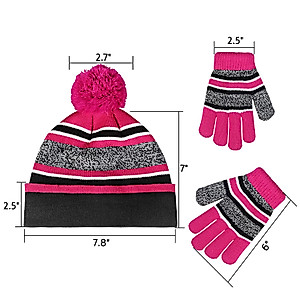 OZERO Beanie and Winter Gloves Warm Sets, Kids Thermal Hat Mitten Set for 4-10 Years Boys and Girls Purple-red