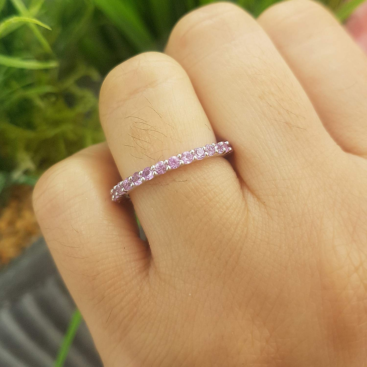 Dazzlingrock Collection 14K Round Pink Sapphire Ladies Eternity Wedding Band 1 CT, White Gold, Size 6