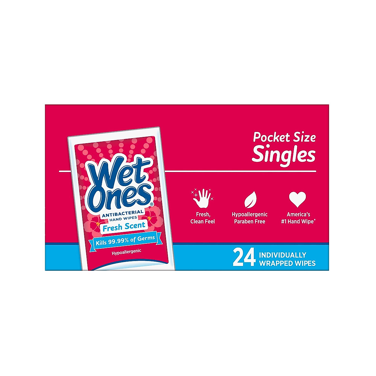 Wet Ones Singles Antibacterial Cleansing Wipes - 1 Box of 24 Singles