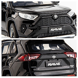 TGRCM-CZ Compatible for 1:32 Diecasting Alloy Toyota RAV4 Car Model Toy Car,Front Wheel Steering Car with Lights and Sound, Open Door for Kids Gift, Children Birthday Gift Black