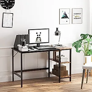 SogesHome 47inches Home Office Desk Computer PC Desk with Industrial 3-Tier Storage Shelves, Working Gaming Desk Study Desk Workstation Writing Table for Bedroom Living Room, School, Apartment
