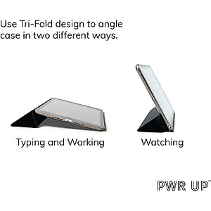 PWR UP iPad 10.2 inch Case (Works with iPad 9th Gen/8th Gen/ 7th Gen [2021/2020/2019]), Slim-line Hard Shell Protective Folio Case with Smart Wake/Sleep Cover and Stand Cover | Sleek Matte Black Color