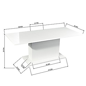 HOMY CASA Extensible Dining Table White Expandable Dinner Table with Glossy Top for Kitchen Dining Room Restaurant Office, Modern Minimalist Style Meeting Table for 4-8 Person(ONLY Table)