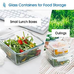 NUTRIUPS 33 Oz Glass Food Storage Containers with Lids, 5.2 Inch Meal Prep Glass Containers with Airtight Lids, Square Glass Bowls with Lids, Microwave, Oven, Freezer and Dishwasher Safe