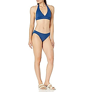 Amazon Essentials Women's Light-Support Tie Halter Bikini Swimsuit Top (Available in Plus Size), Dark Navy, Large