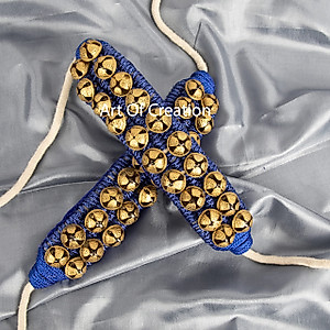 Art Of Creation Kathak Dancing Ghungroo 2 line 20 +20 Dancing Bell Anklet Pair Classical Dancers Musical Instrument Bharatnatayam Ghungru (Blue)