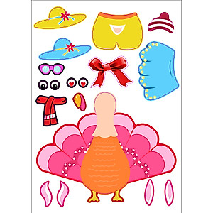 Thanksgiving Stickers 20 Sheets 13 x 9 inchi Make-A-Turkey Stickers Decals for Fall Autumn Harvest Crafts Scrapbooking Kids Party Games Favors Supplies - DIY Required