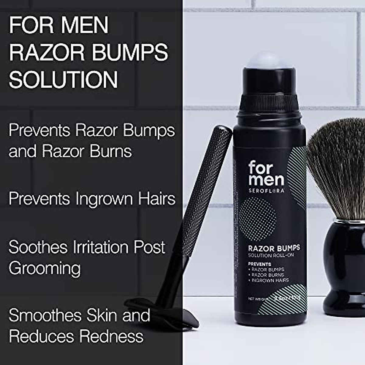 Seroflora For Men Razor Bumps Solution - Ingrown Hair Treatment for Men - Razor Bump Treatment for After Shave & Waxing - Roll-On for Face, Legs, Body (3.5floz)
