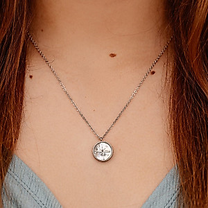 Pura Vida 18" Silver Compass Pendant Necklace - Handmade Statement Necklace with Mother of Pearl Inlay - Silver Necklace for Women, Long Necklaces, Boho Jewelry for Women - 3" Extender