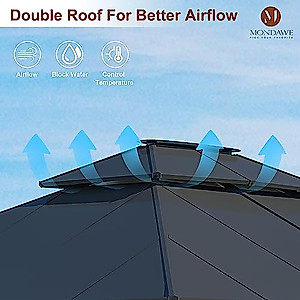 MONDAWE 10x12Ft Hardtop Gazebo Double Aluminum Composite Roof Patio Outdoor Canopy Grand Gazebo Permanent Pavilion Aluminum Frame with Netting Pergola for Patio Lawn Garden