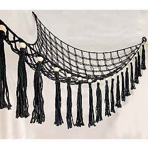 EOESFCB Stuffed Animals Net or Hammock Toy Hammock Boho Stuff Animal Storage Corner Hanging Net Holder Macrame Mesh Hammock Plush Toy Organizer with Tassel for Bedroom Nursery Decor - Black