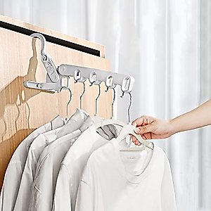 Foldable Clothes Drying Rack for Business Trip Portable Travel Hanger for Hotel Home Rotary Clip-on Hanger Holder Wall Mounted Clothes Bar with 5 Holes for Balcony Bathroom Bedroom Laundry Room, Grey