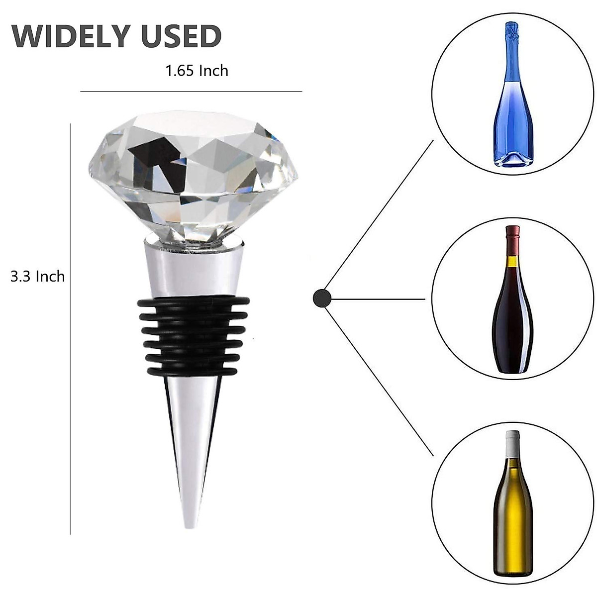Wine Stoppers, Decorative Crystal Diamond Wine Bottle Stoppers with Gift Box Beverage Reusable Wine Corks Plug Keep Fresh Set of 3 Diamonds