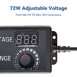 HZHFCB 3V-24V 3A 72W Power Supply Adjustable DC from 3V to 24V Variable Universal Continuous AC/DC Adapter 100V-240V AC to DC Converter with 8 Tips.