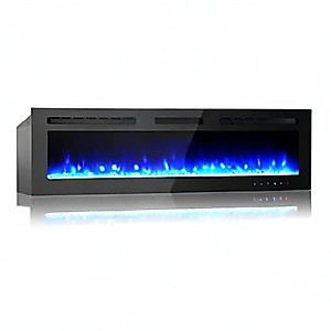 60 Inch Electric Fireplace Insert, Wall-Mounted, Remote Control, Linear Design, 750/1500W.