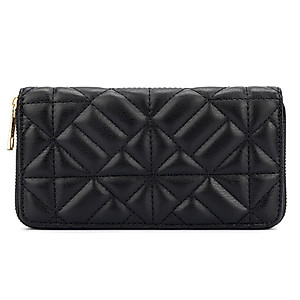 Olivia Miller Women's Fashion Jenna PVC Quilted Black Clutch Wallet w Practical Zip Around Zipper