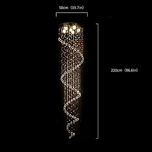 SEFINN FOUR Modern Crystal Chandelier Spiral Design 6 Light Crystal High Ceiling Pendant Light Chandelier for Living Room Hotel Stairs Foyer Entryway Height 87 inch Flush Mount Diameter 20 inch