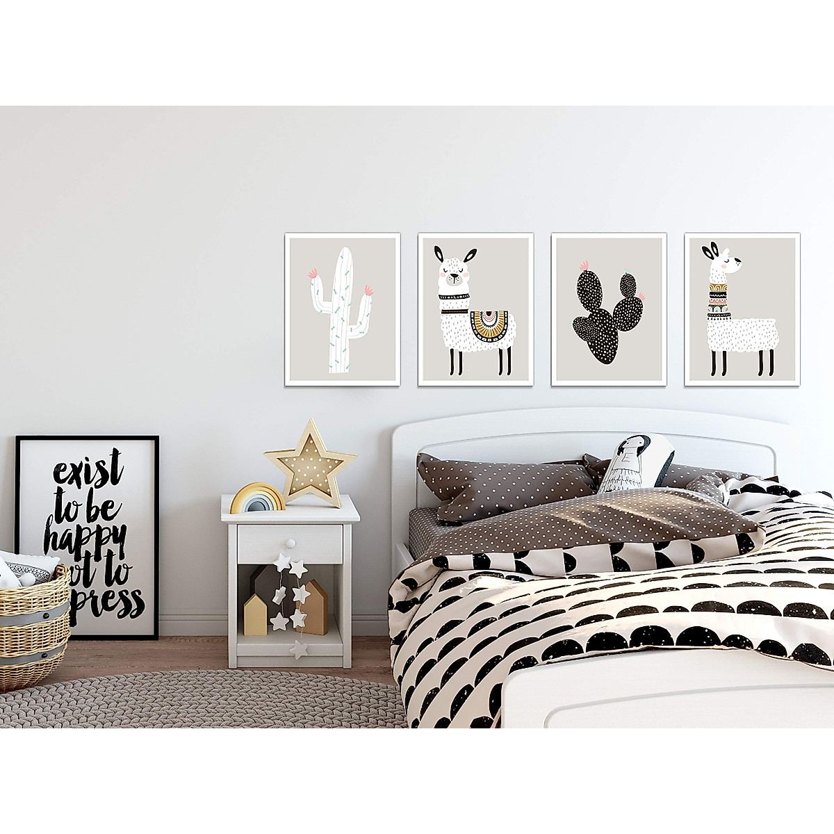 Llama Wall Decor Art Posters - Set of 4 11 x 14" Professional Grade Prints (Llama & Cactus) for Gifts, Baby Room, Boy or Girl Room, Kids, Nursery Room Decor, Playroom and classroom- Boho room decor