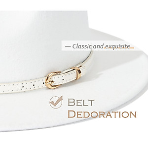 Lisianthus Women White Fedora Wide Brim Panama Hats with Color Belt Buckle (White)