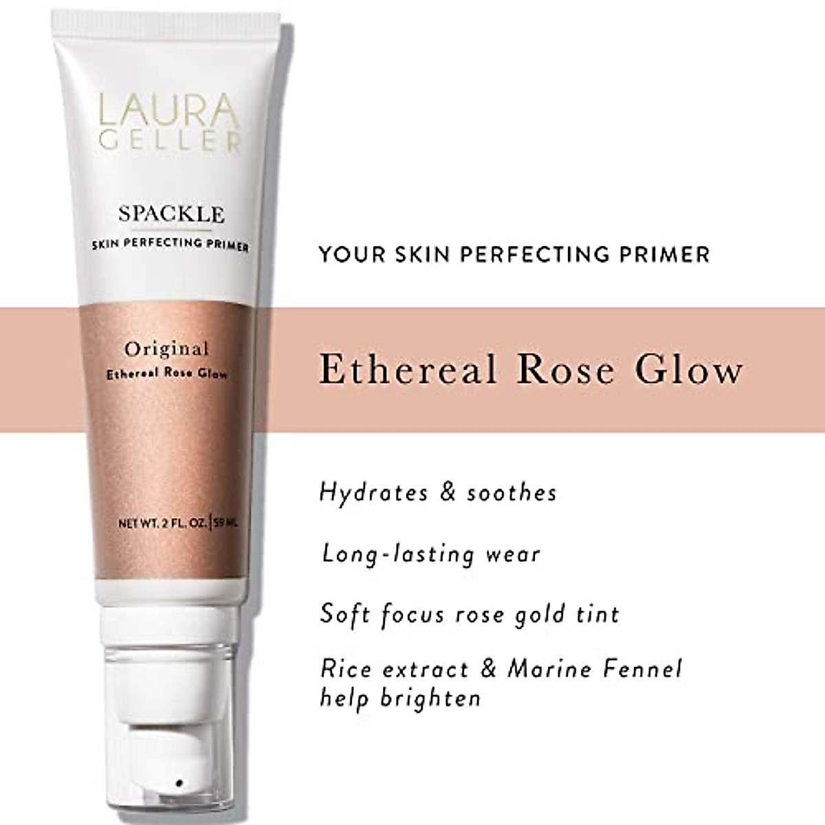 LAURA GELLER NEW YORK Spackle Super-Size - Ethereal Rose Glow - 2 Fl Oz - Skin Perfecting Primer Makeup with Hyaluronic Acid - Long-Wear Foundation Face Primer
