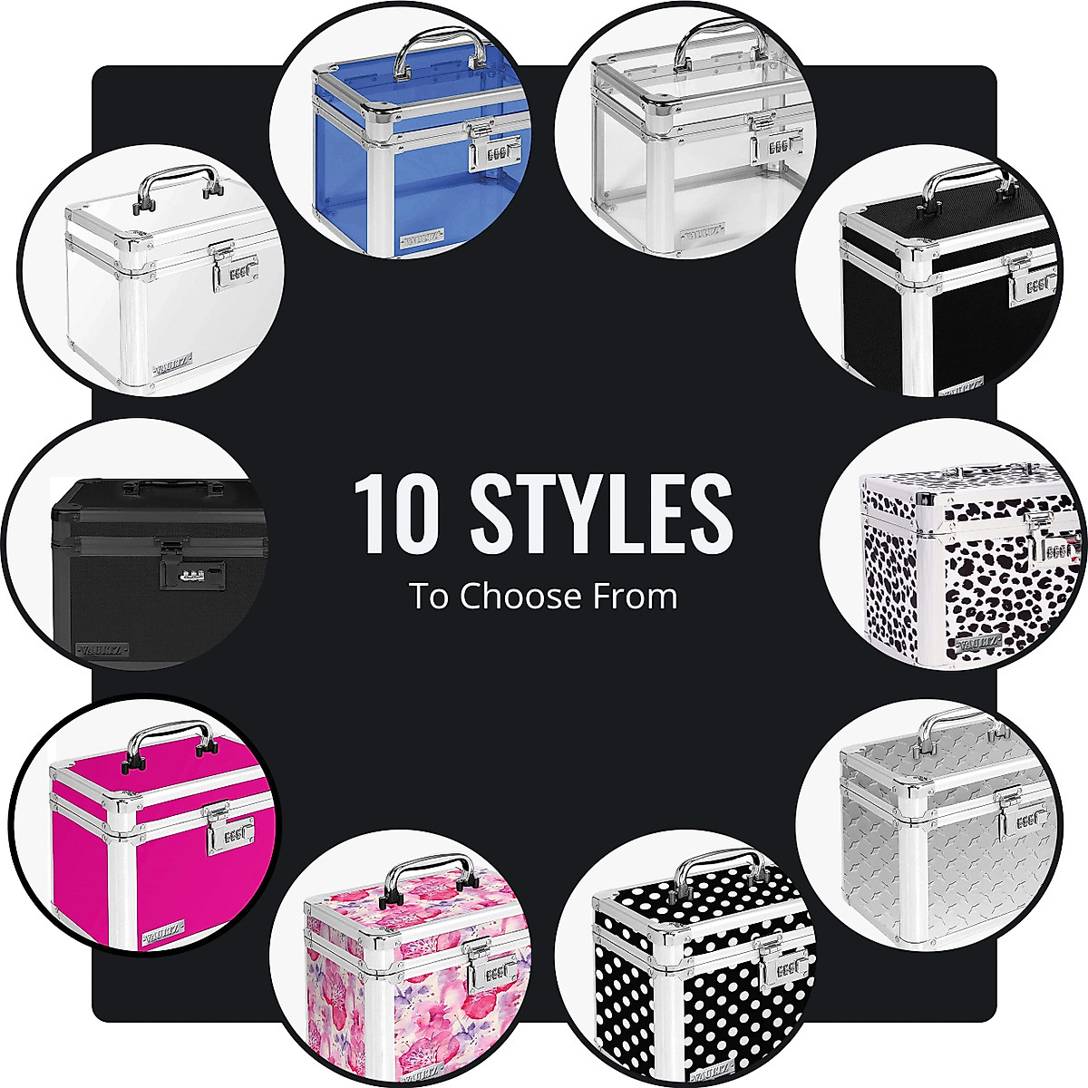 Vaultz Combination Lock Box - Pack of 1 - 10 x 7.25 x 7.75 Inch Standard Safe with Key and Combo Lock for Important Documents, Medicine & Money - BLACK