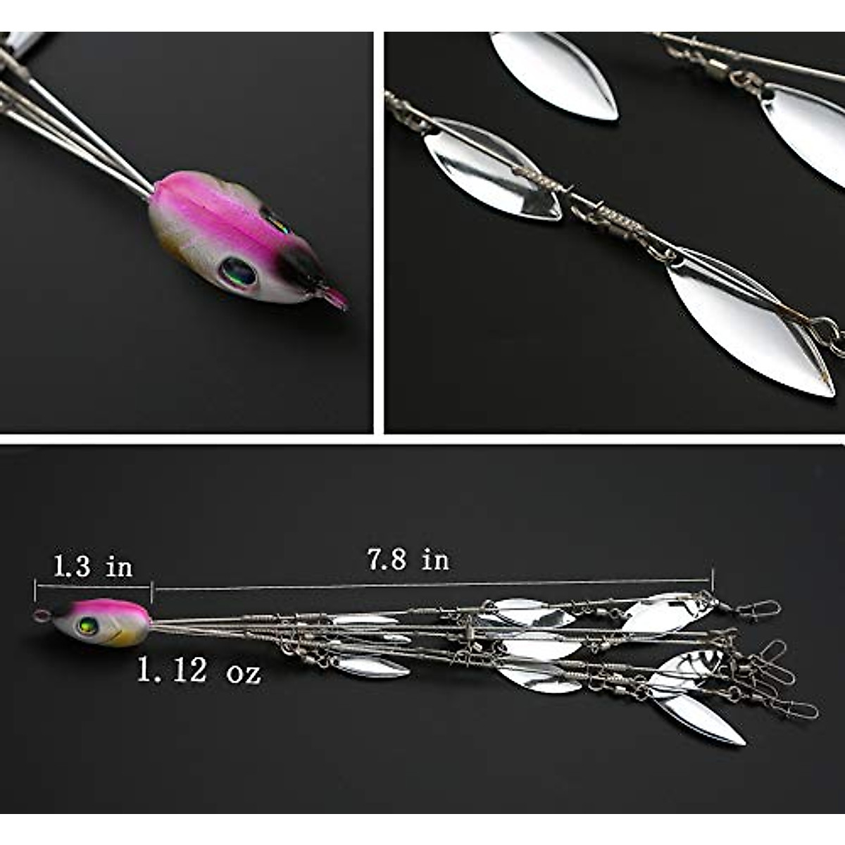 5 Arms Alabama Umbrella Rig Fishing Ultralight Tripod Bass Lures Bait Kit Junior Ultralight Willow Blade Multi-Lure Rig (12 blade kit (48pcs))