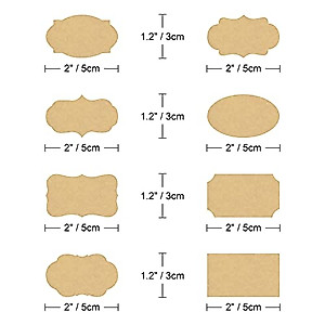 Wisdompro Fancy Shape Kraft Label Stickers, Self Adhesive Gift Tag Stickers Blank Writable Labels for Essential Oil Bottles, Jars, Food Containers (256 Pcs, Small)
