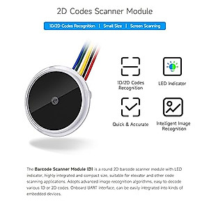 Waveshare Round 2D Codes Scanner Module, Barcode/QR Code Reader, with LED Indicator, Small Size, Easy to Integrate