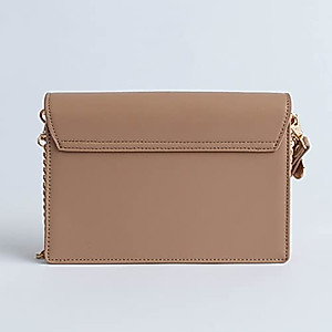 Kardinal Fashions Designer Clutch Purse for Women, Vegan Leather Fashion Envelope Style Hand Bag with Wristlet Strap and Gold Crossbody Chain from (Taupe)