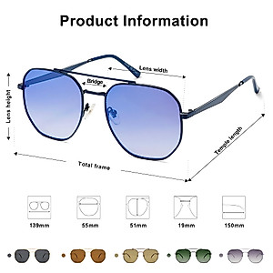 SOJOS Classic Square Aviator Sunglasses for Women Men Retro Hexagon UV400 Protection Shades SJ1222, Blue/Blue Mirrored