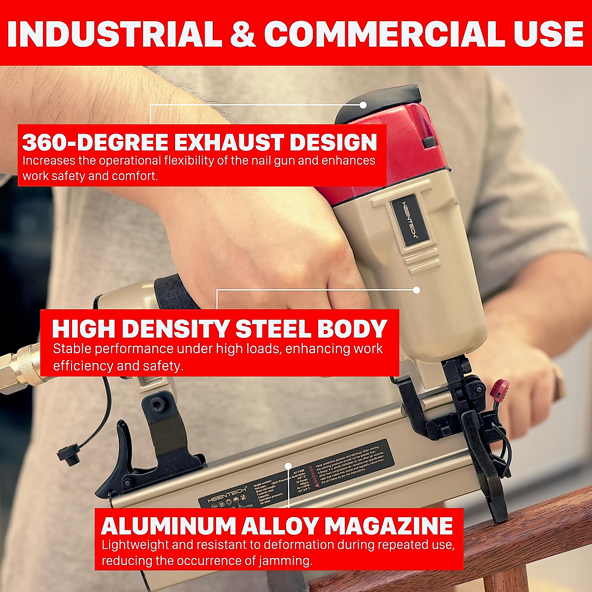 KEENTECH Pneumatic Brad Nailer 18 Gauge with Nails, 5/8" to 2", 3000pcs, Industrial Air Brad Nailer for Long Duration Wood Project, Tool-Free Jamming Release, Ready-to-use Nail Gun, No Air Compressor