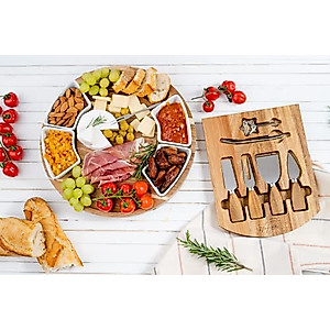 WinTruffles Acacia Cheese Board Set - Cheese Board and Knife Set, Cheese Platter, Cheese Platter Board, Cheese Tray, Charcuterie Board Set … (Round Acacia)